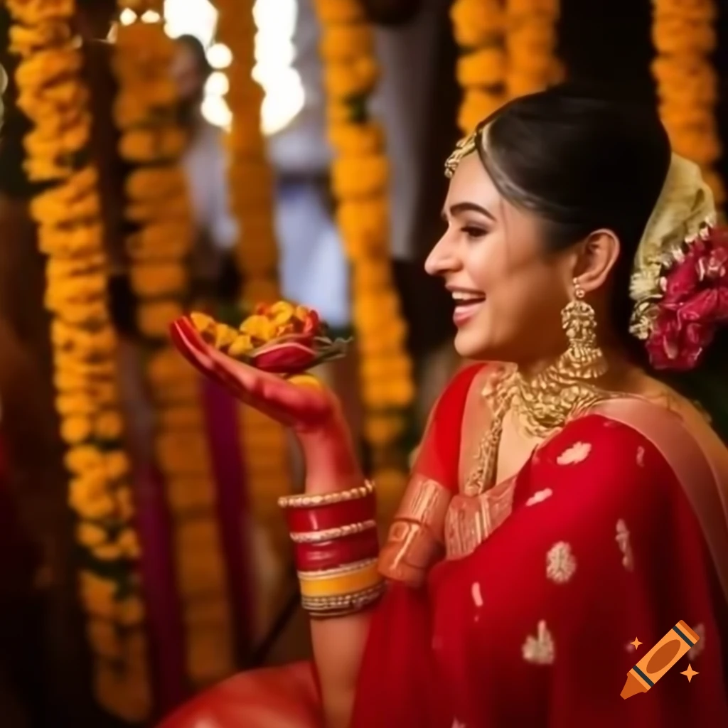 Close-up of a joyful bride during haldi ceremony with turmeric on her ...