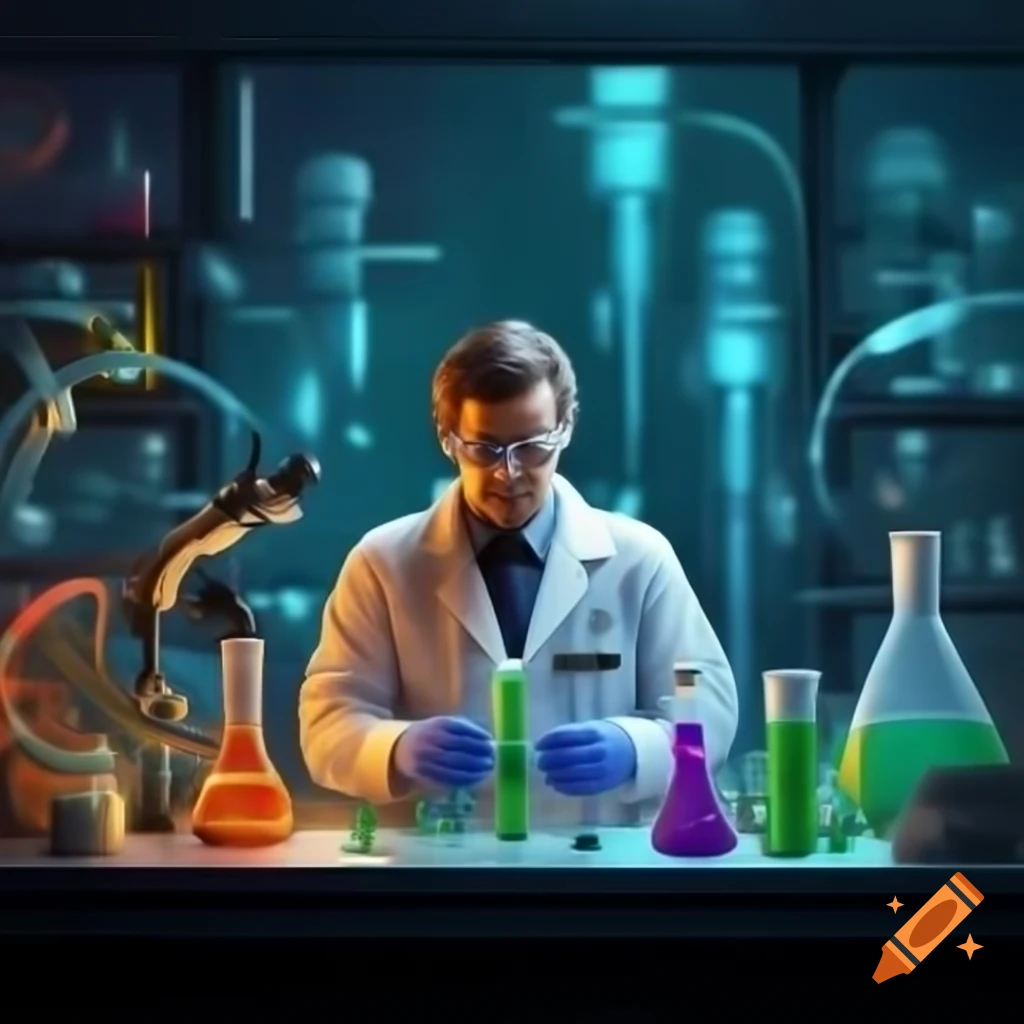 Curious scientist in modern lab with advanced equipment on Craiyon