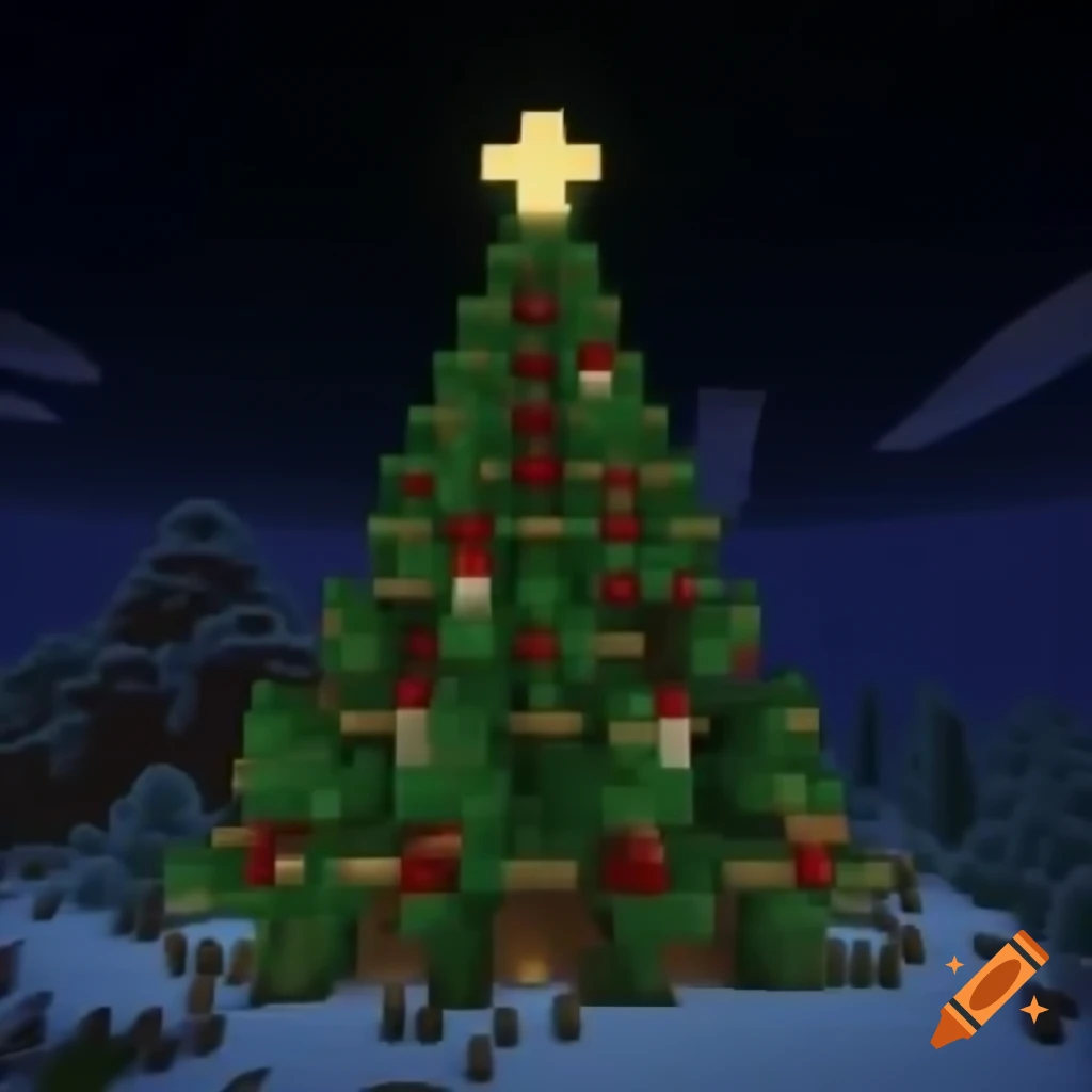 Minecraft-inspired christmas tree, half rotten and half beautiful on ...