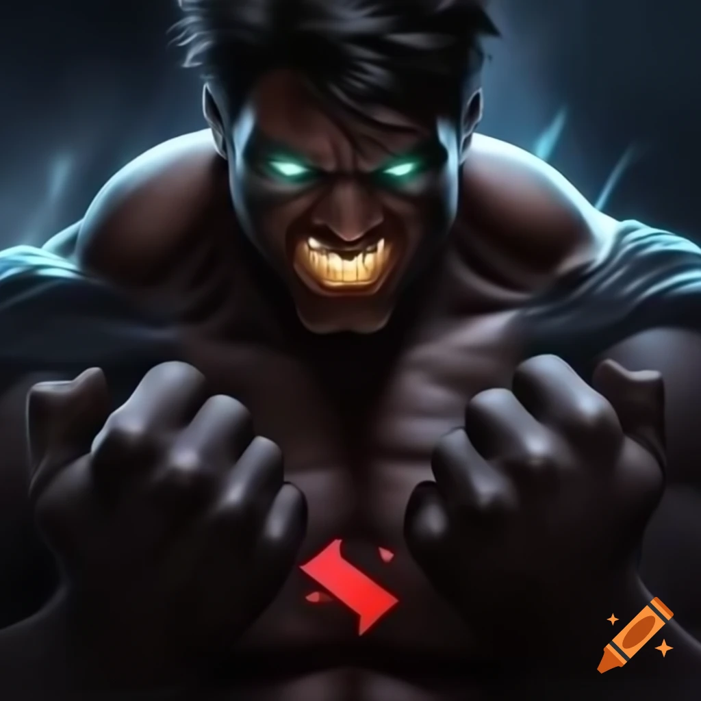 Unique superhero design with glowing eyes, muscular build, and symbolic ...