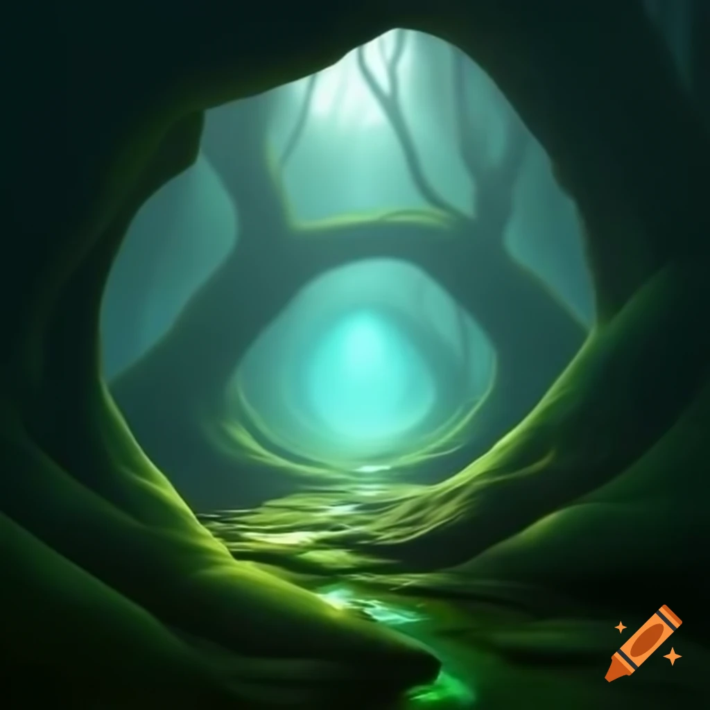 Mystical forest path with shadows and sunlight leading to luminous ...