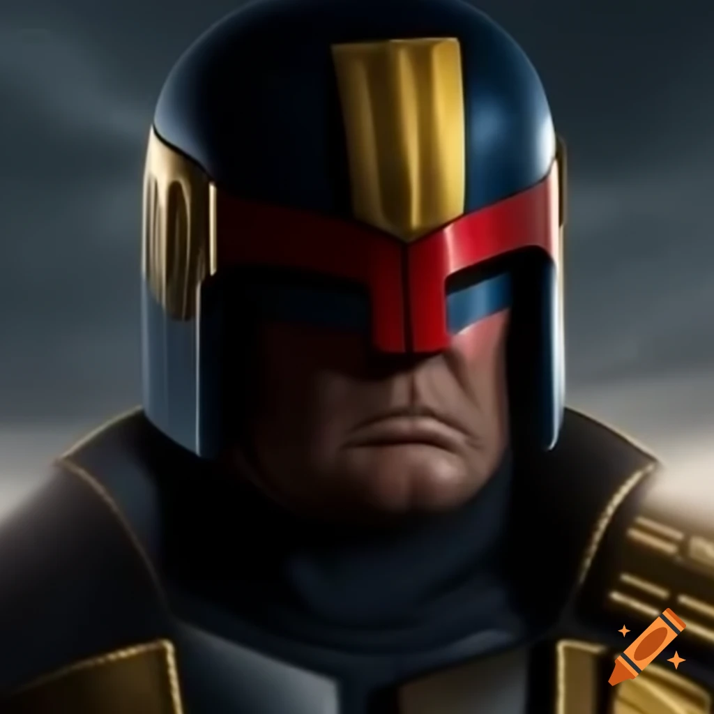 Portrait of Donald J. Trump Snr. reimagined as Judge Dredd on Craiyon