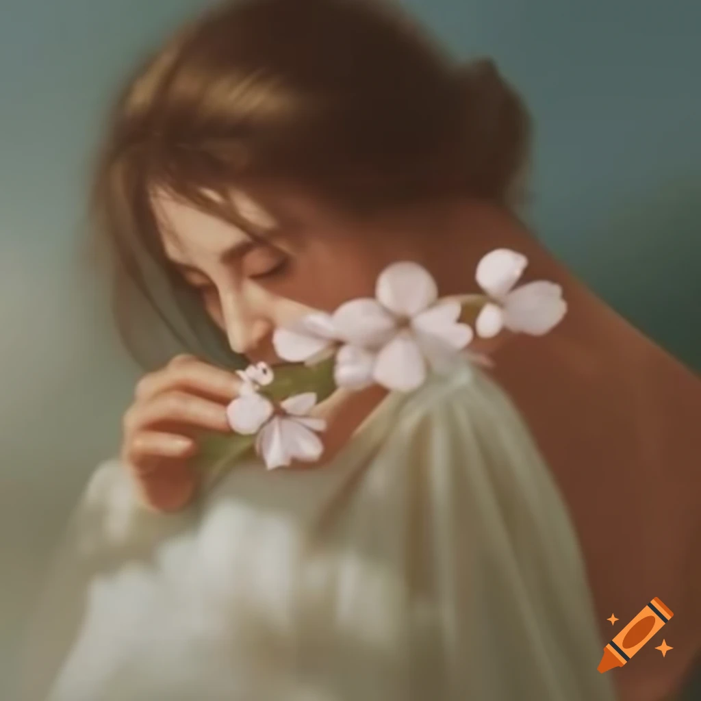 Woman transforming into a flower with dress petals resembling flora on ...