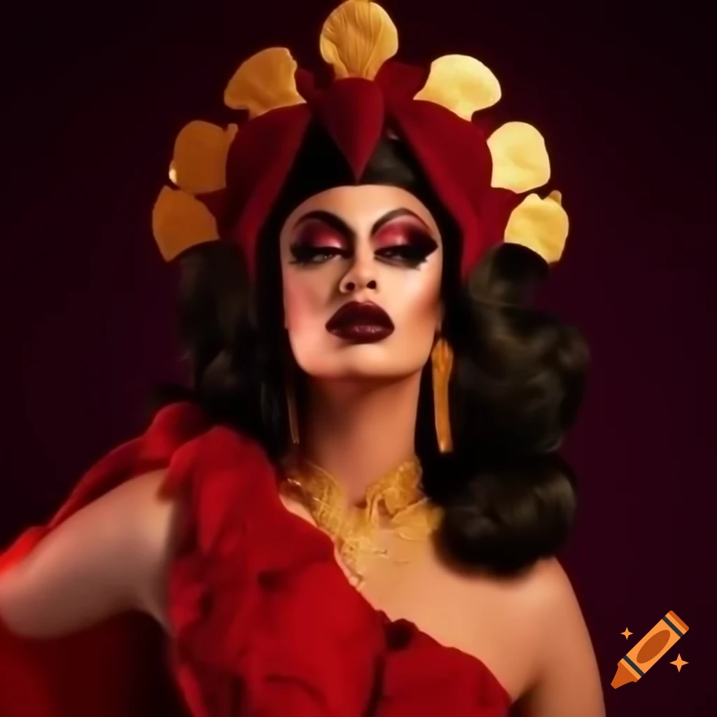Modern greek goddess themed outfit for drag queen with deep red and ...