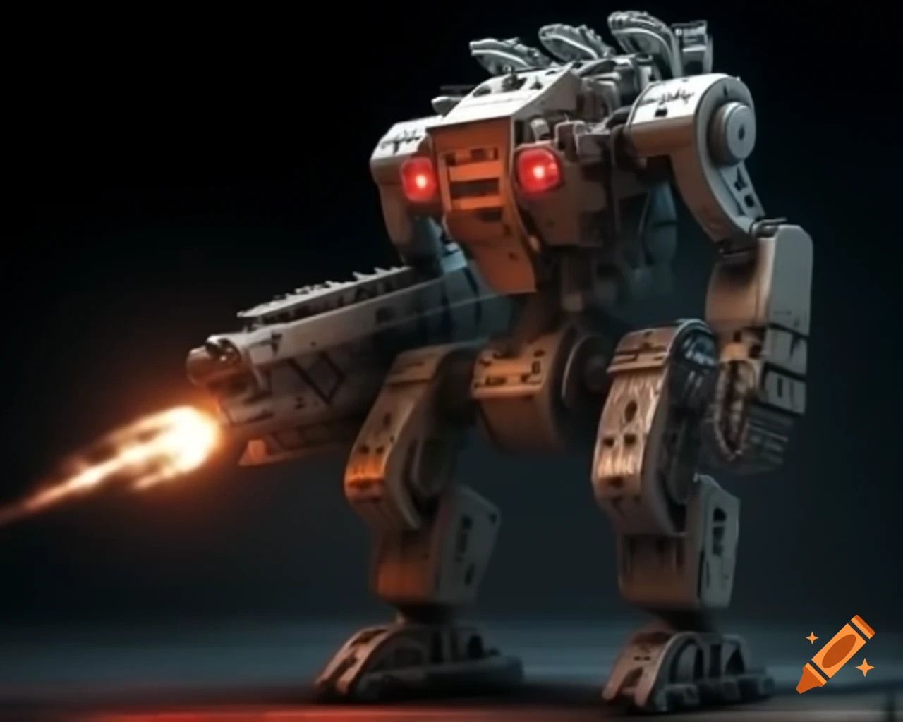 Humanoid robot with heavy rocket launcher and red glowing visor ...