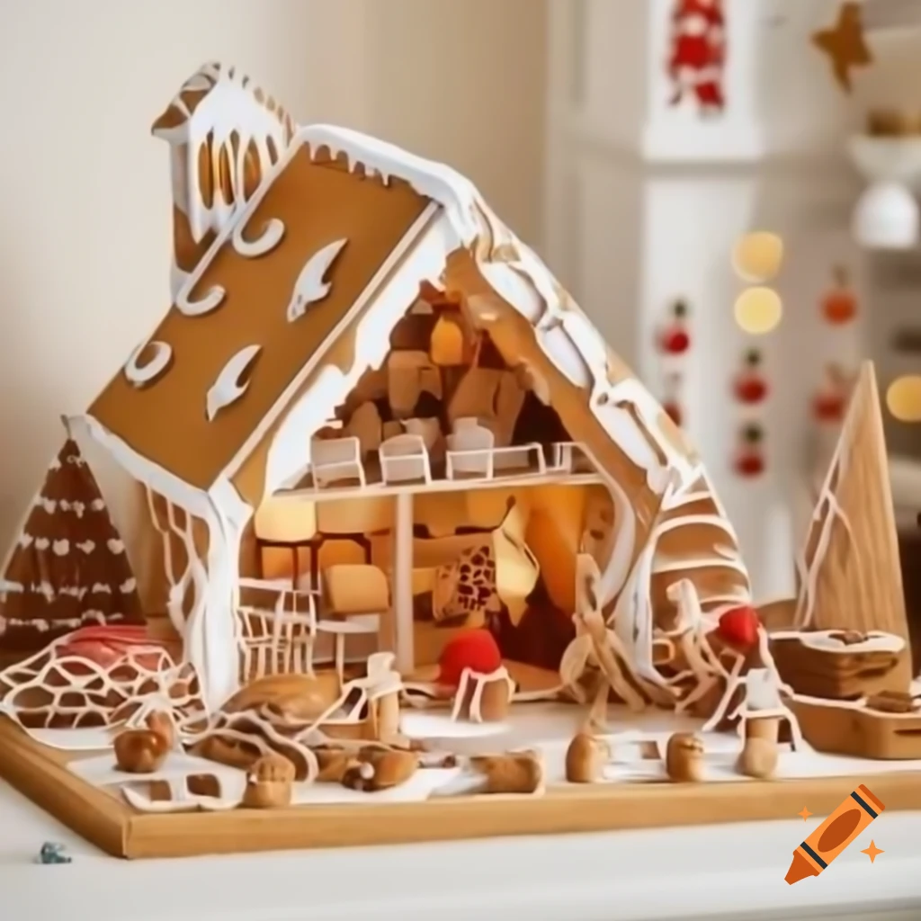 Creative gingerbread house with interior design showcasing different ...