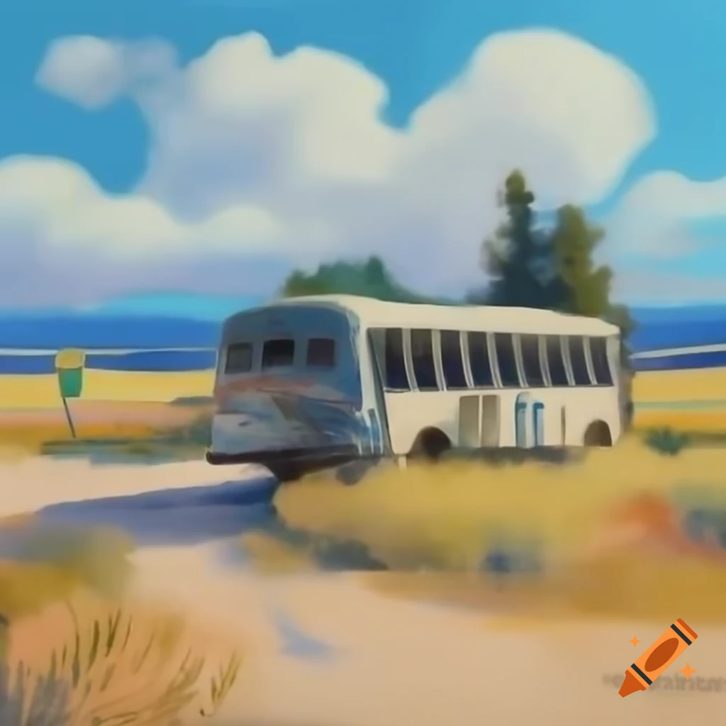 Lonely bus stop in rural idaho painted with soft brush strokes on Craiyon