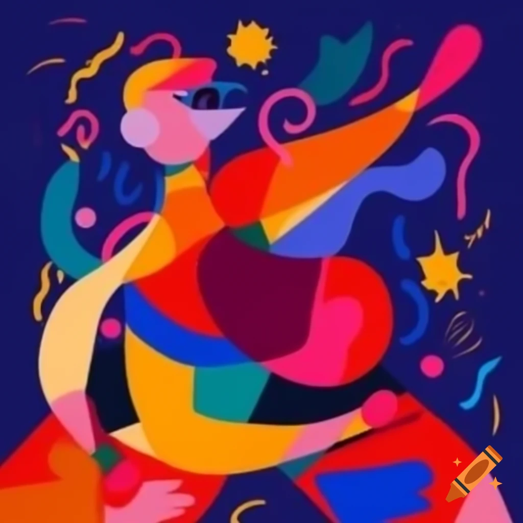 Abstract representation of a man dancing energetically on Craiyon