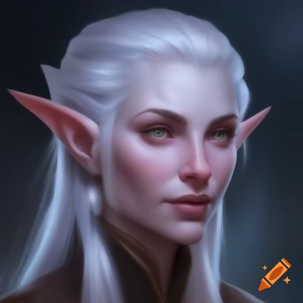 Fantasy portrait of middle-aged elf woman with white hair and albino ...
