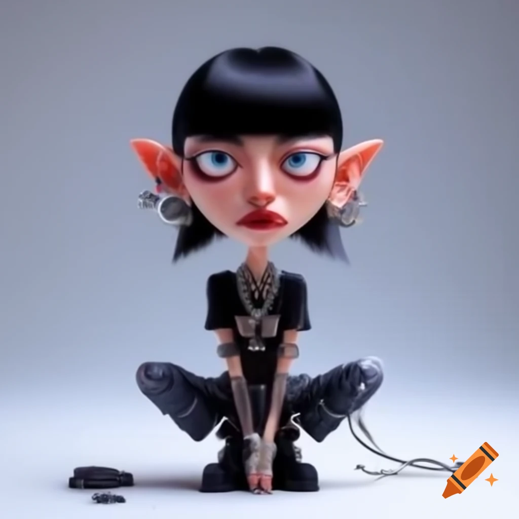 Funny caricature of young East Asian punk rocker with exaggerated ...