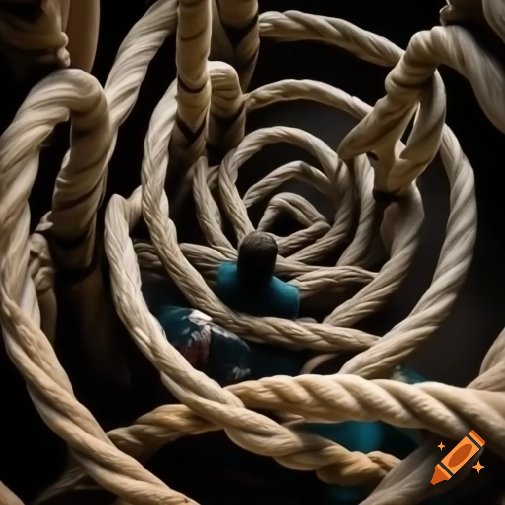 Intricate labyrinth of ropes tightly woven and knotted on Craiyon
