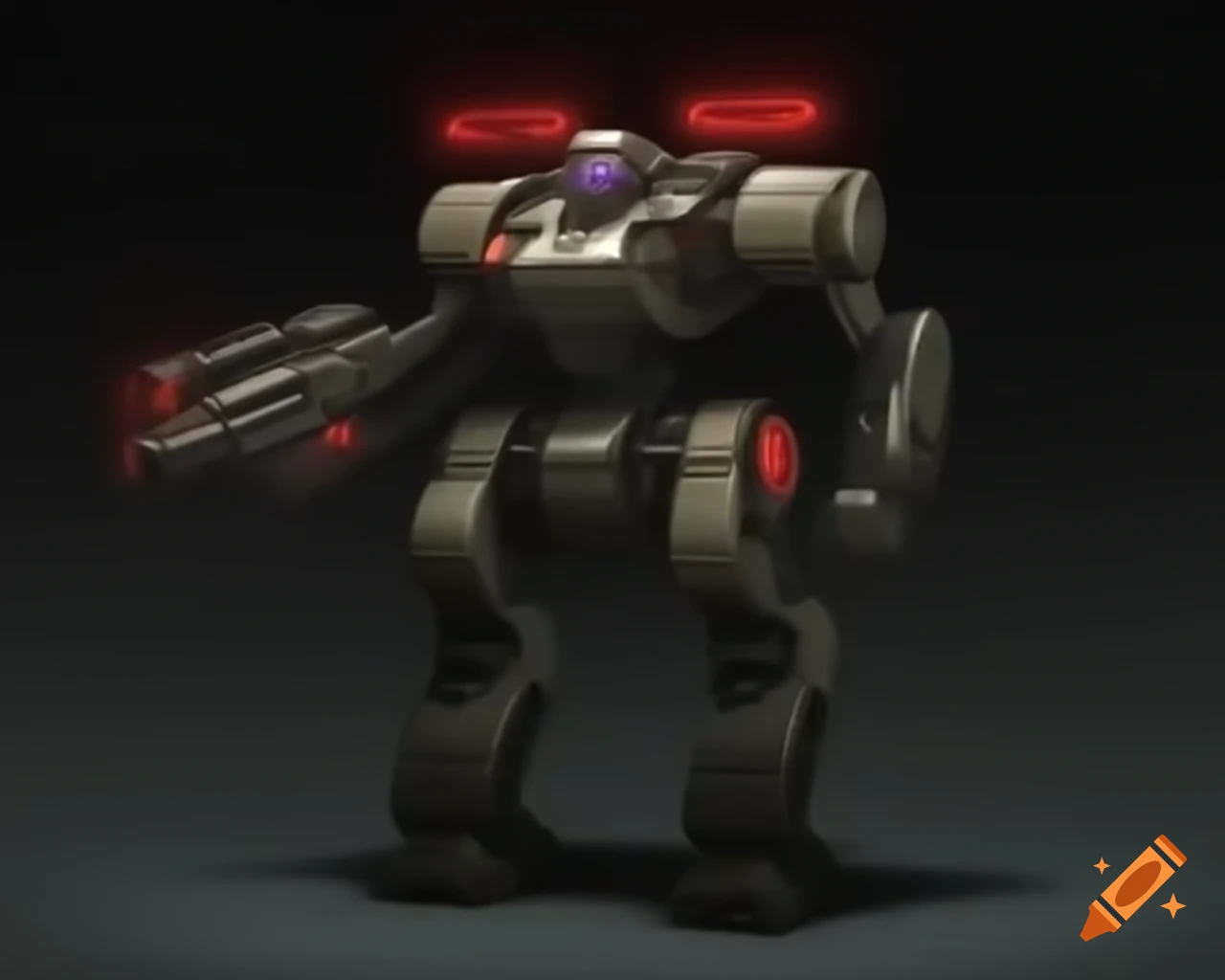 Humanoid robot with red glowing blaster rifle and industrial design on ...