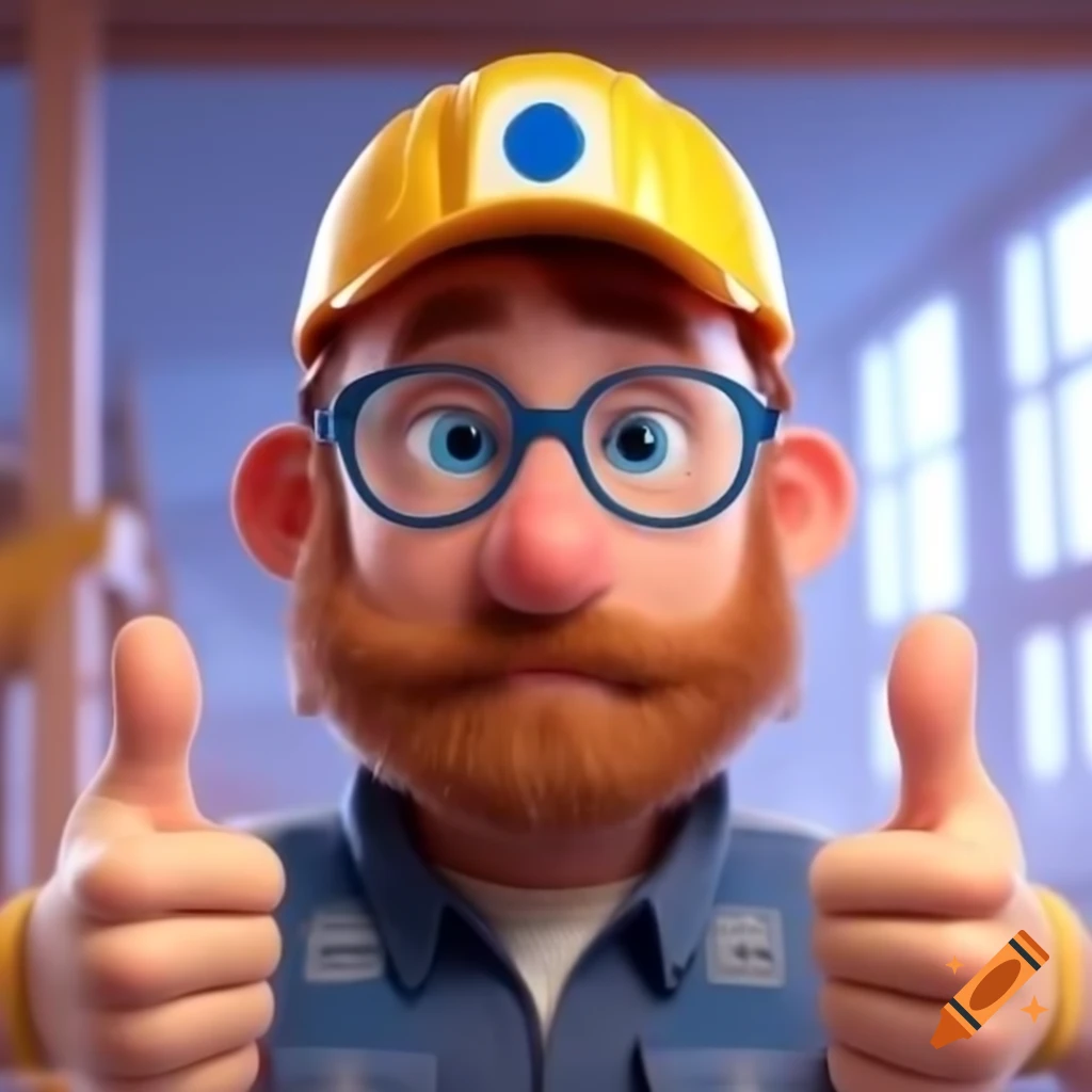Cartoon of contractor man with blue eyes and glasses giving thumbs up ...