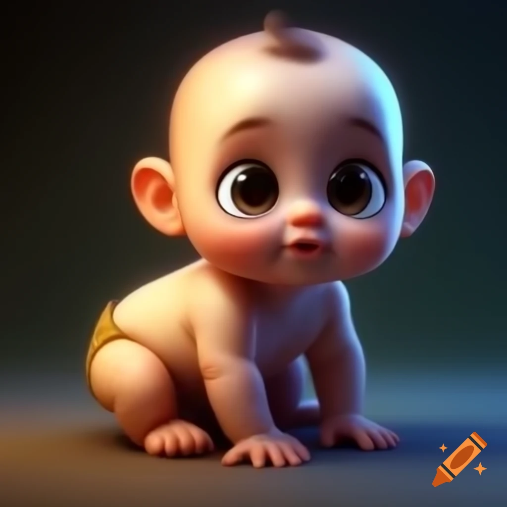 Cute baby sitting and watching with big eyes, digital art on Craiyon