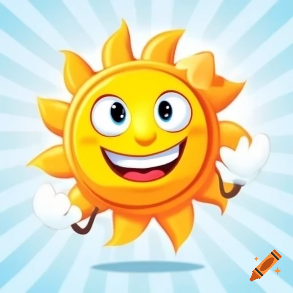 Cheerful cartoon sun radiating joy with a confident smirk on Craiyon
