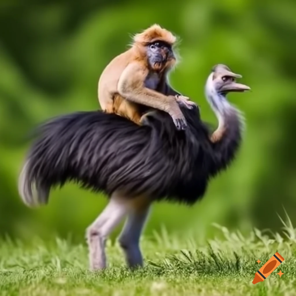 Monkey riding an emu on Craiyon