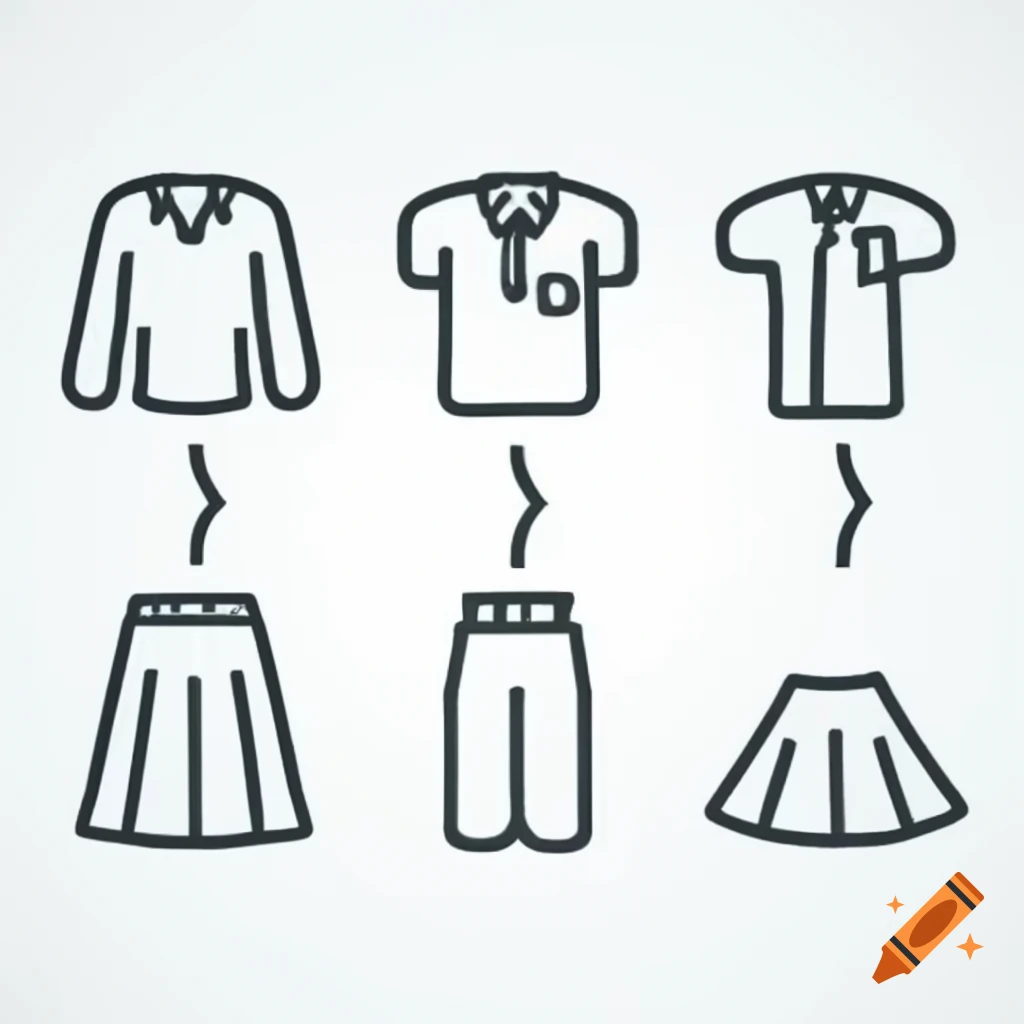 Minimalist line art icon set of school uniform shirt and skirt designs ...