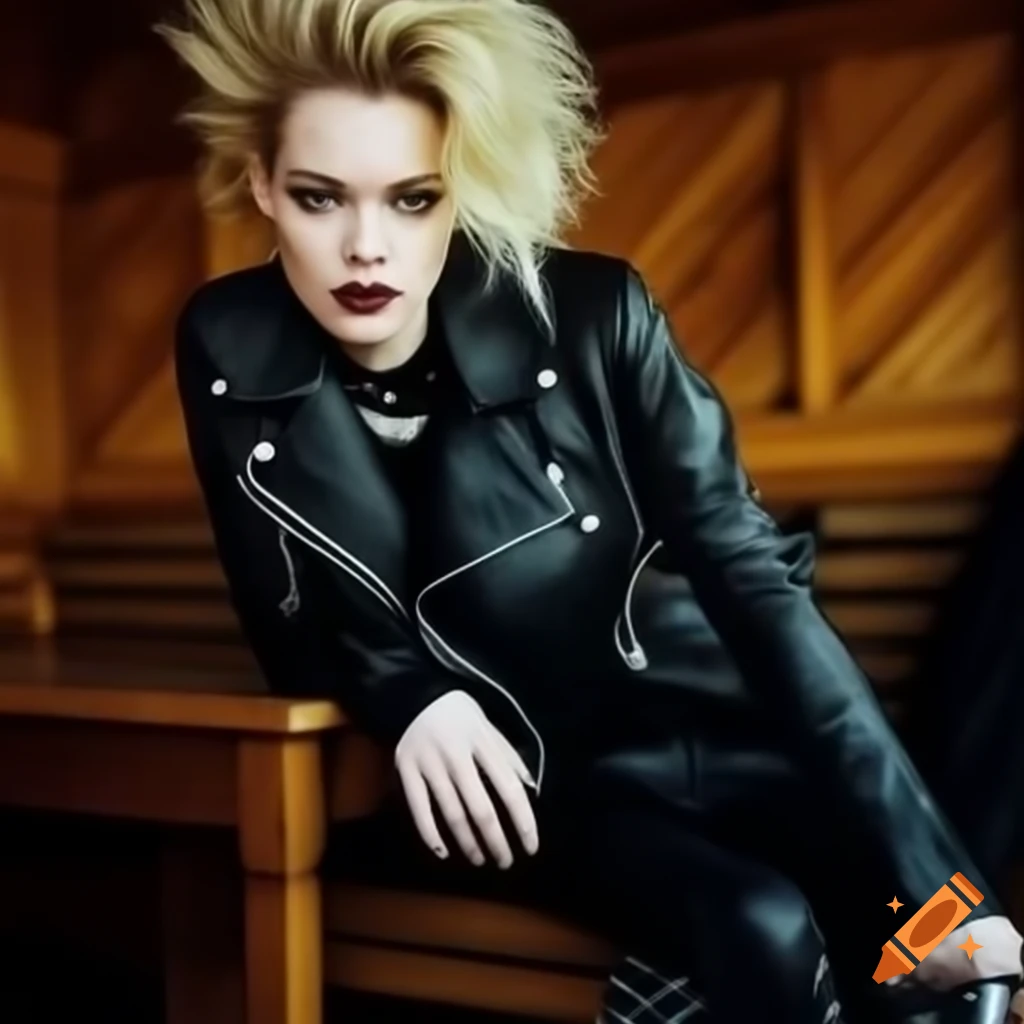 Ultra HD portrait of punk-rocker with black leather attire on Craiyon