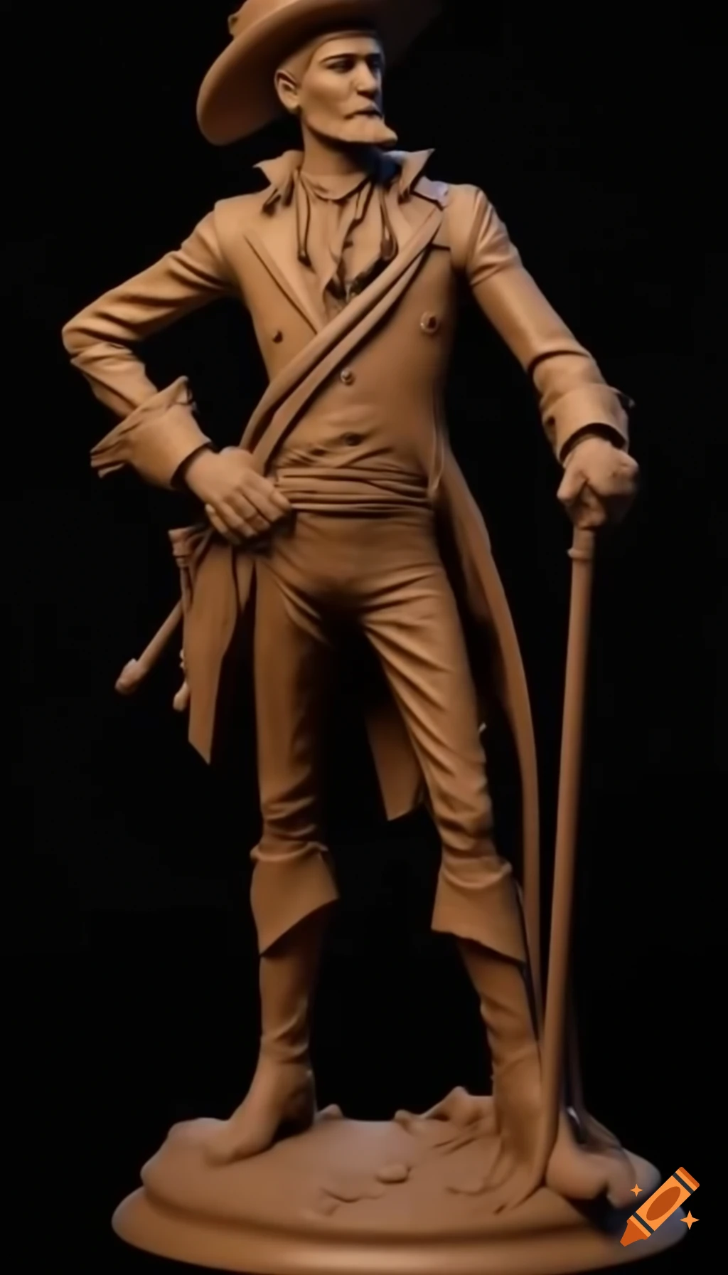 Don Quixote in detailed modeling clay against Middle Ages farm on Craiyon