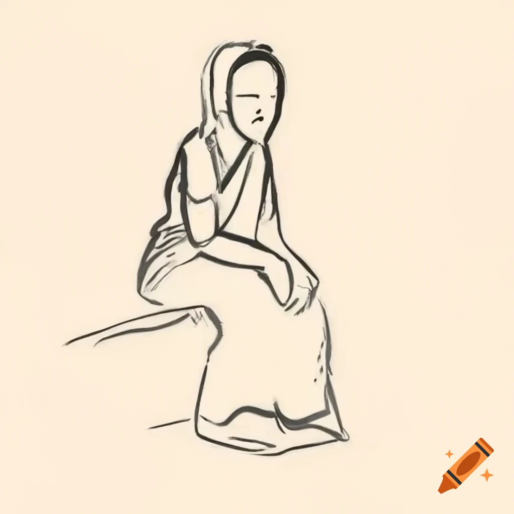 Sketch of a sad 19th century Indian woman running while feeling ...