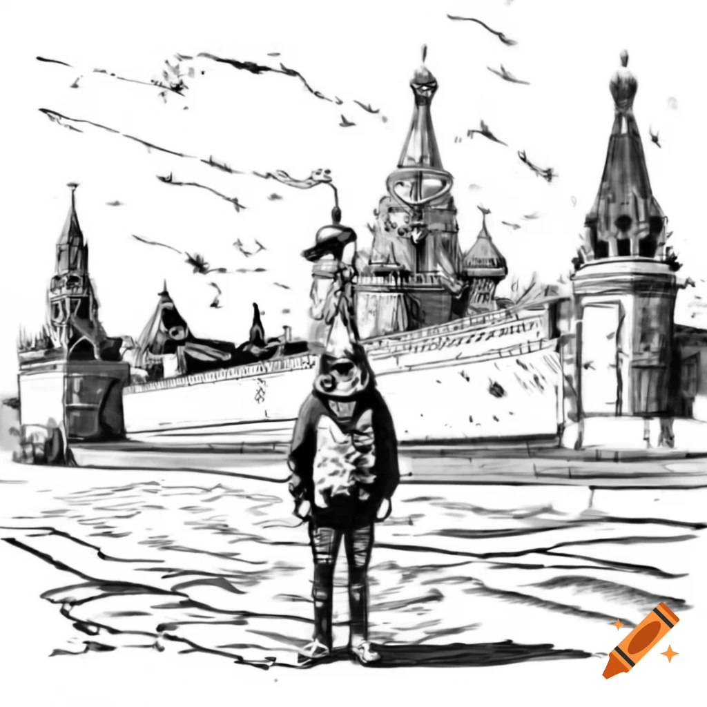 Young Dimitri in front of Moscow Kremlin with battle scene in ...