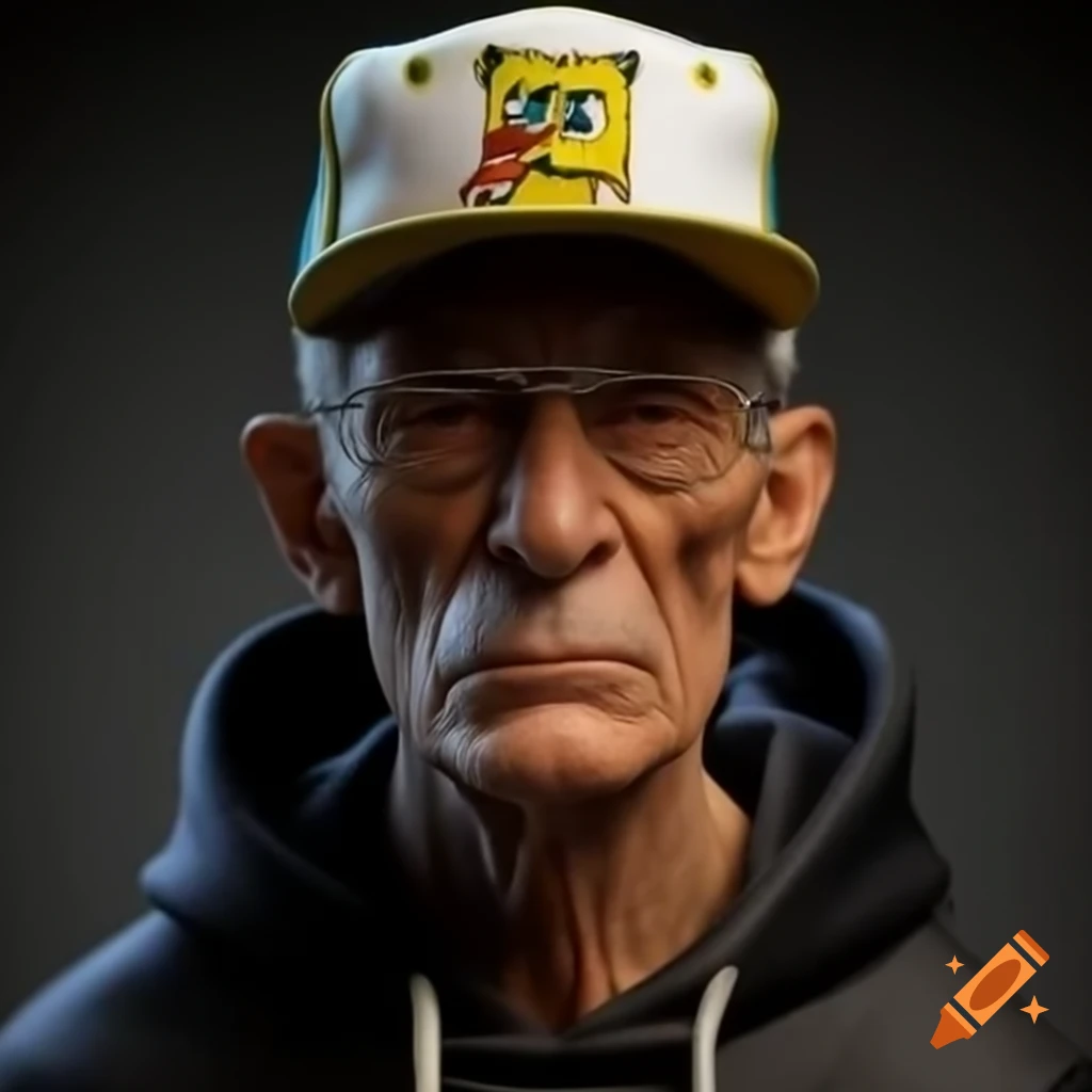 Hyper realistic SpongeBob wearing Jordan hat and black Supreme hoodie ...