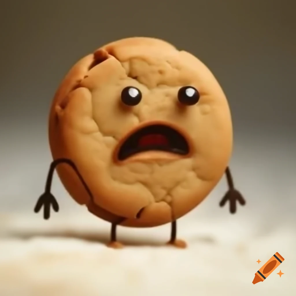 Whimsical cookie character with tiny legs and hands looking curiously ...