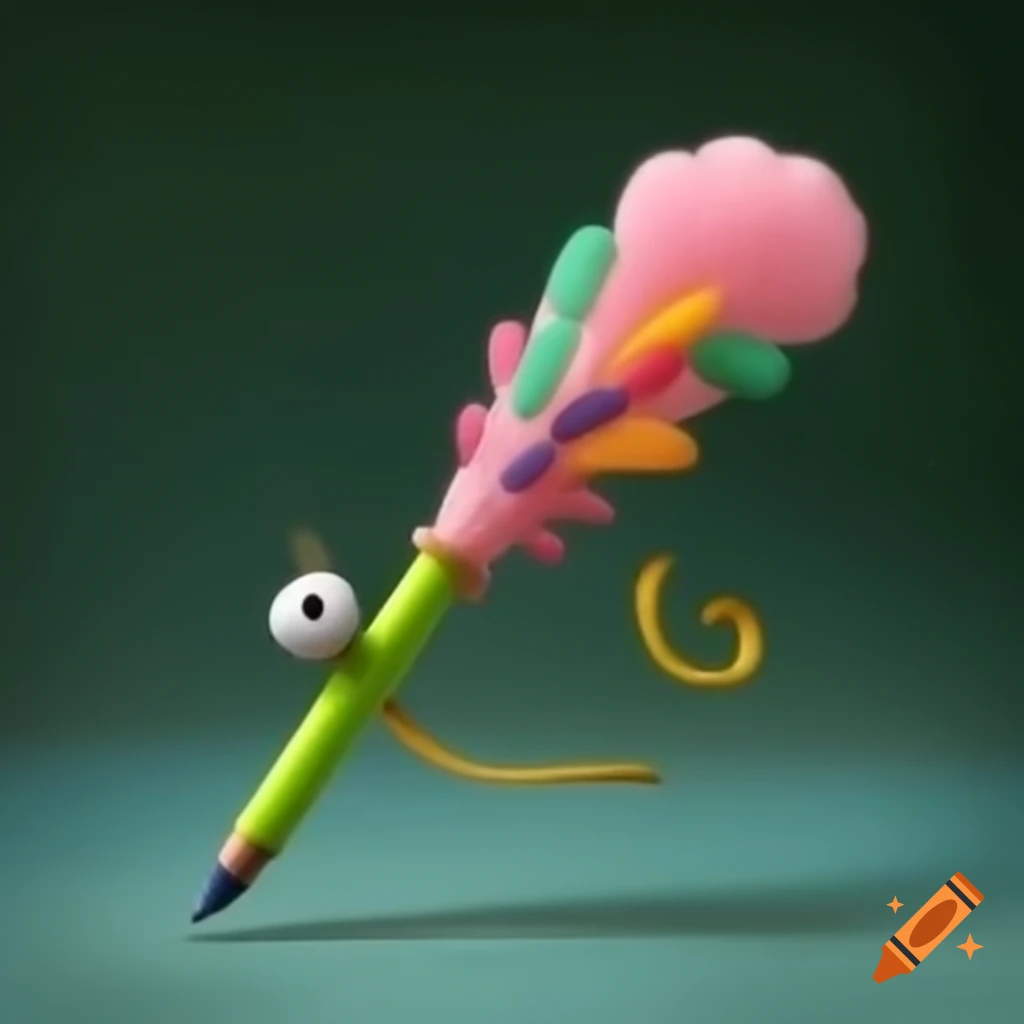 Whimsical pen with tuft of unruly hair on clip on Craiyon