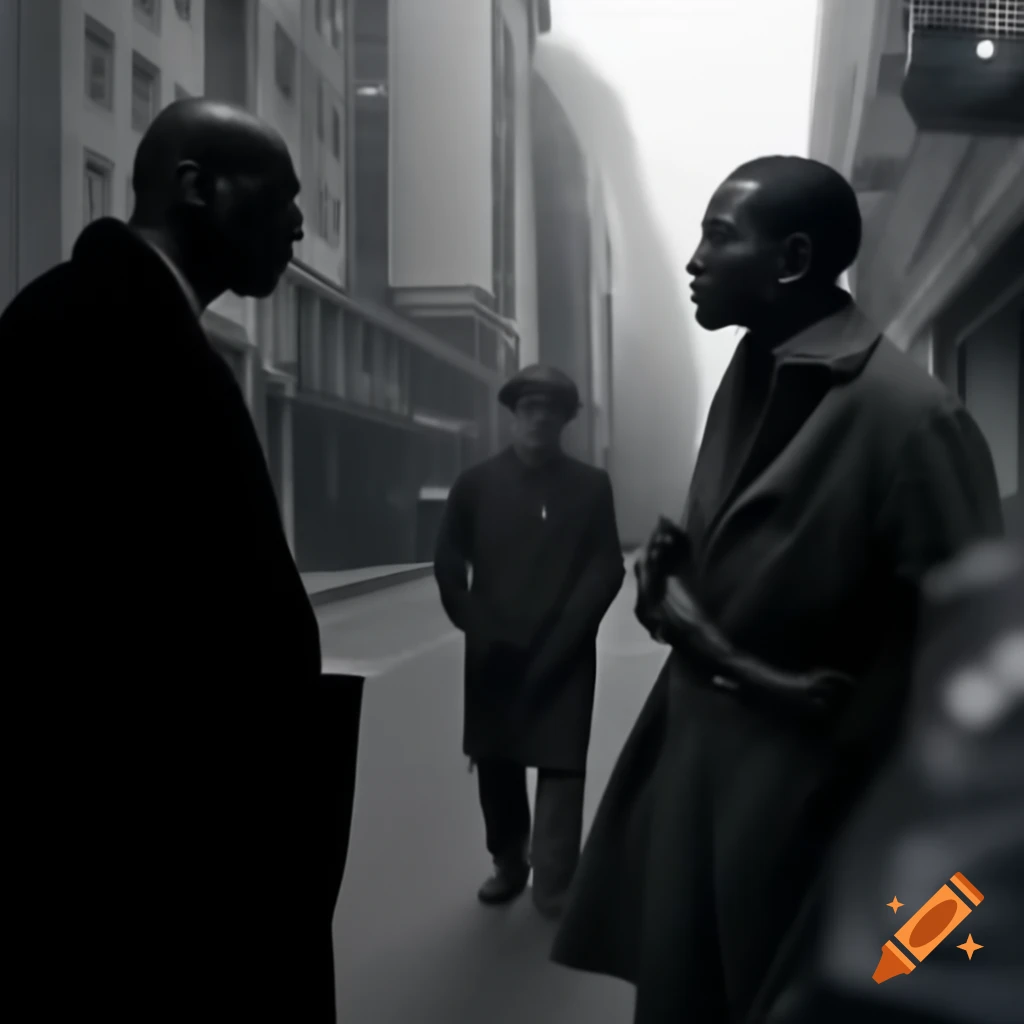 Captivating film noir street scene with intense characters reminiscent ...