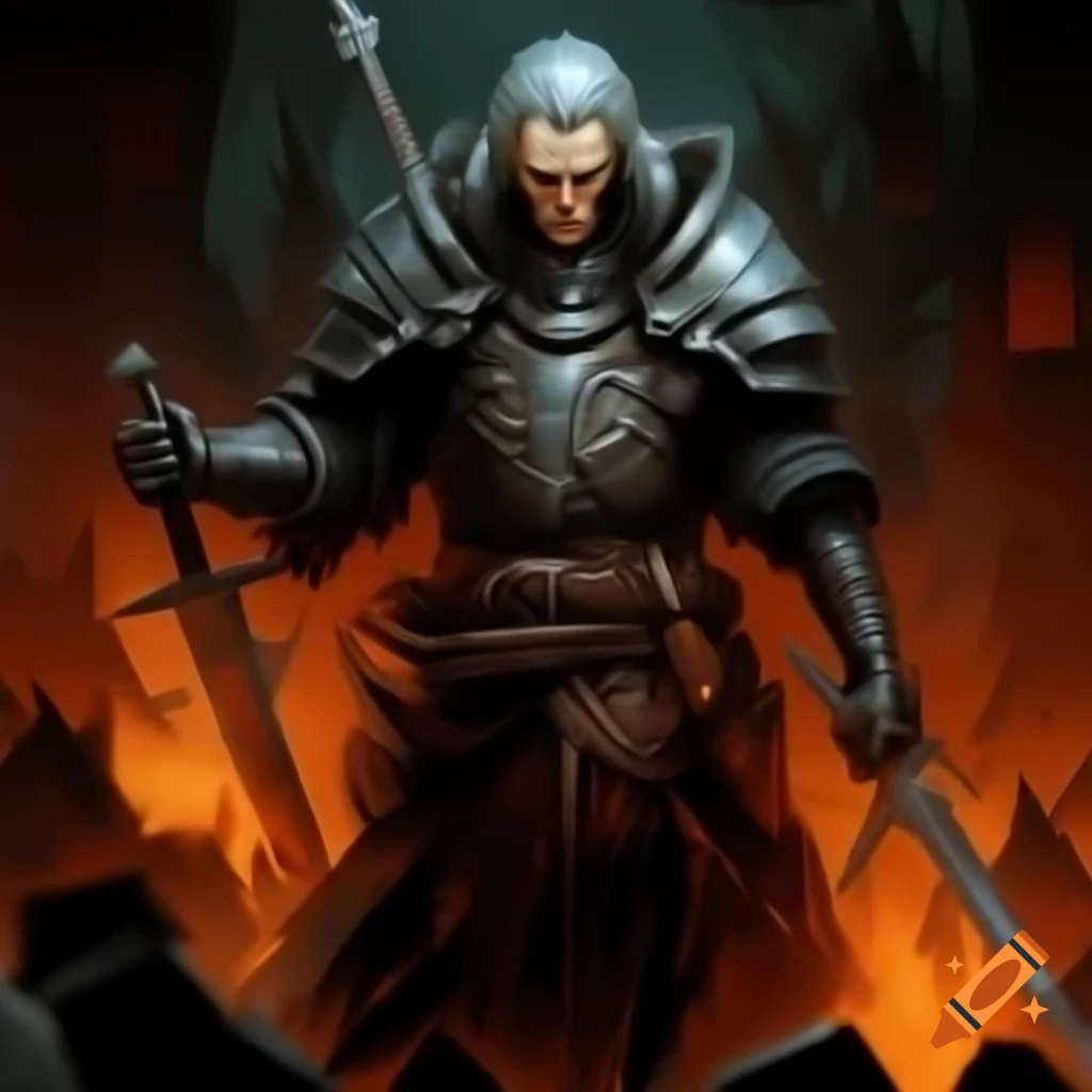 Undead medieval warrior with longsword in an infernal setting on Craiyon