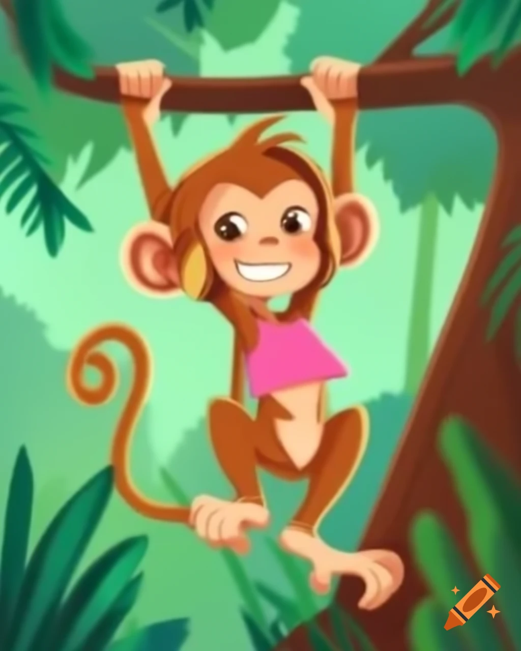 Cartoon Girl Monkeys In Trees