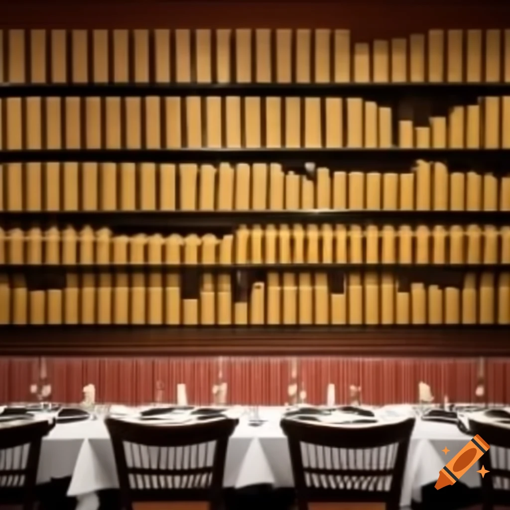 Wall of bricks in Italian restaurant with pasta dishes on tables on Craiyon