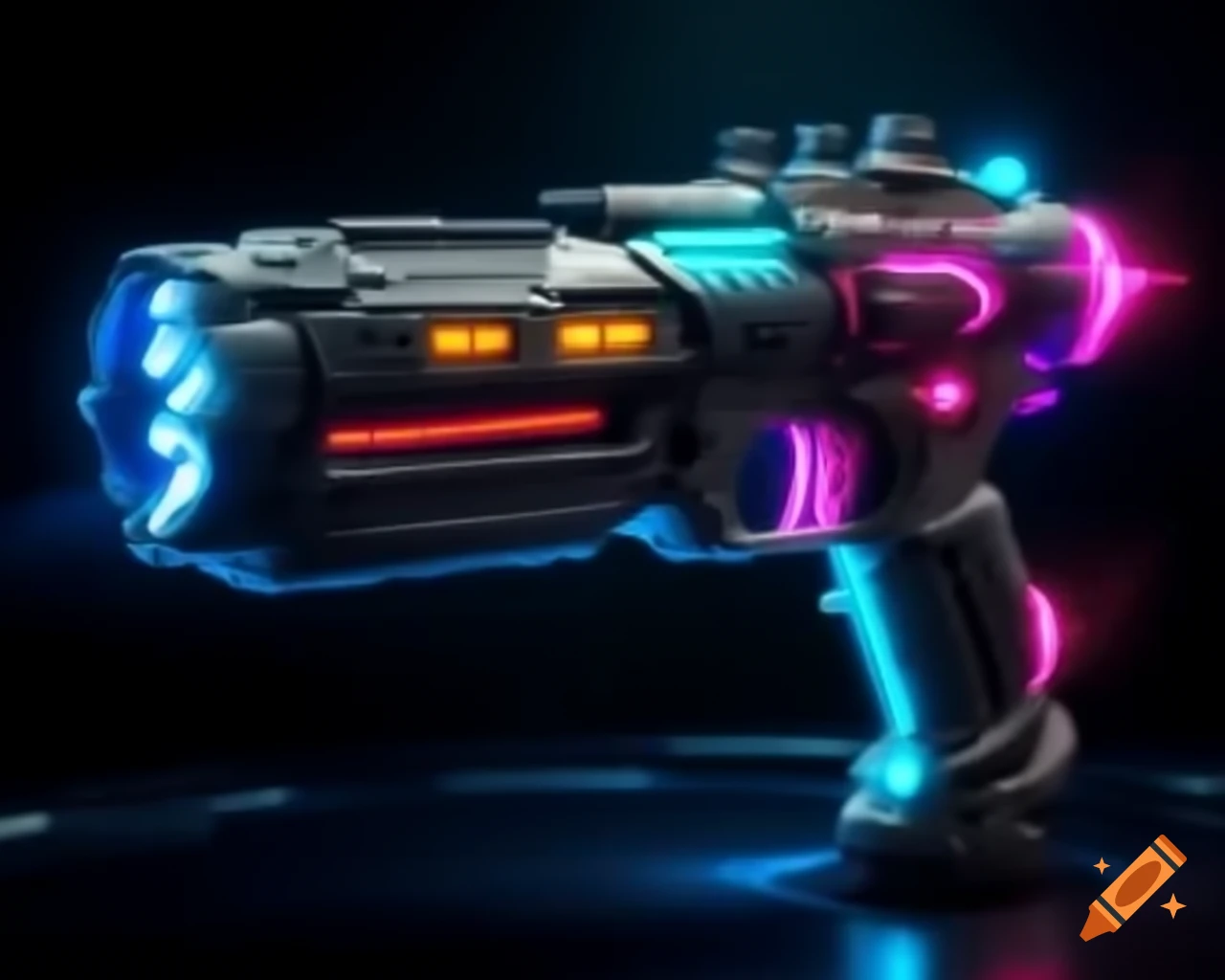 Sci-fi laser gun featuring glowing neon accents on Craiyon
