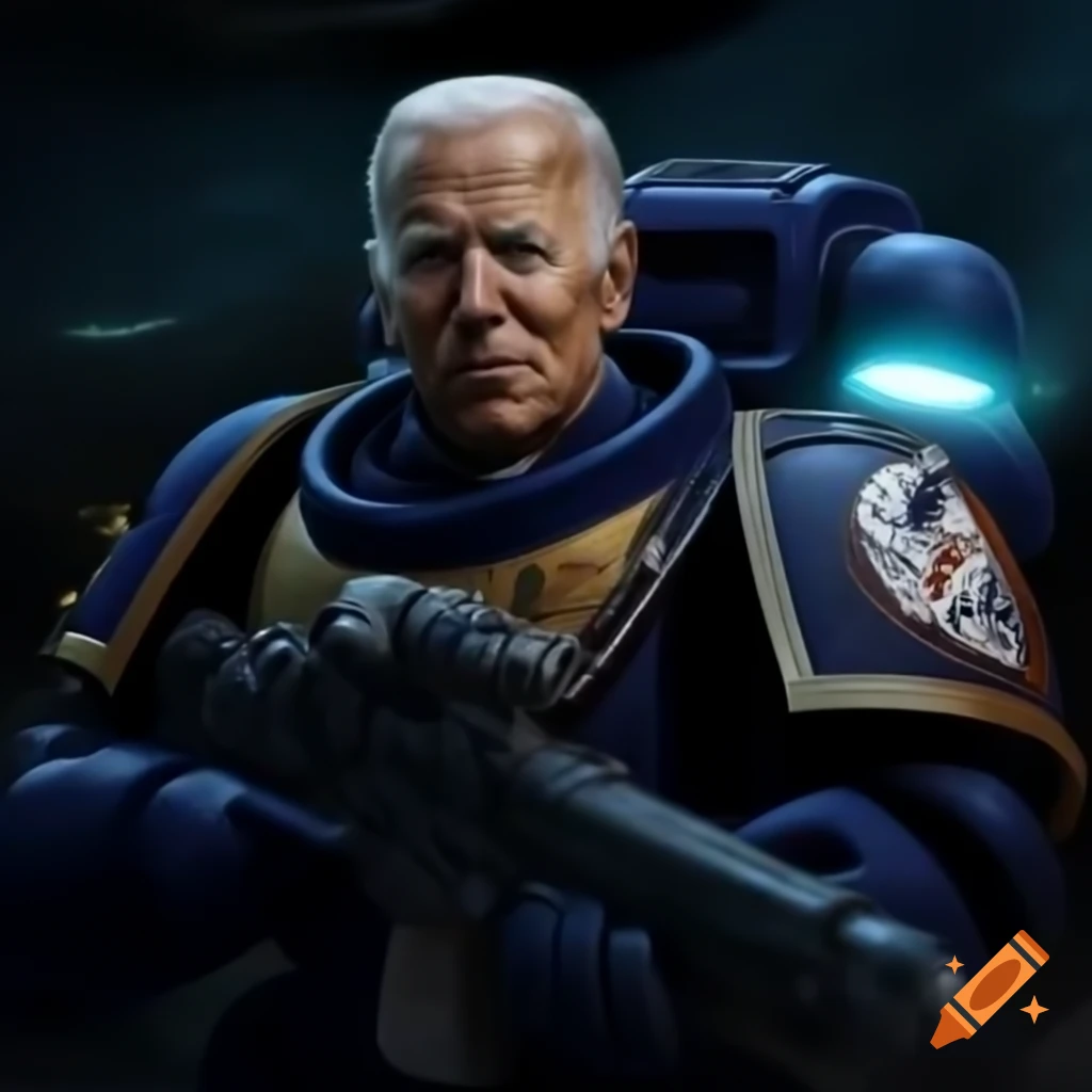 Joe biden depicted as a space marine from warhammer 40k on Craiyon