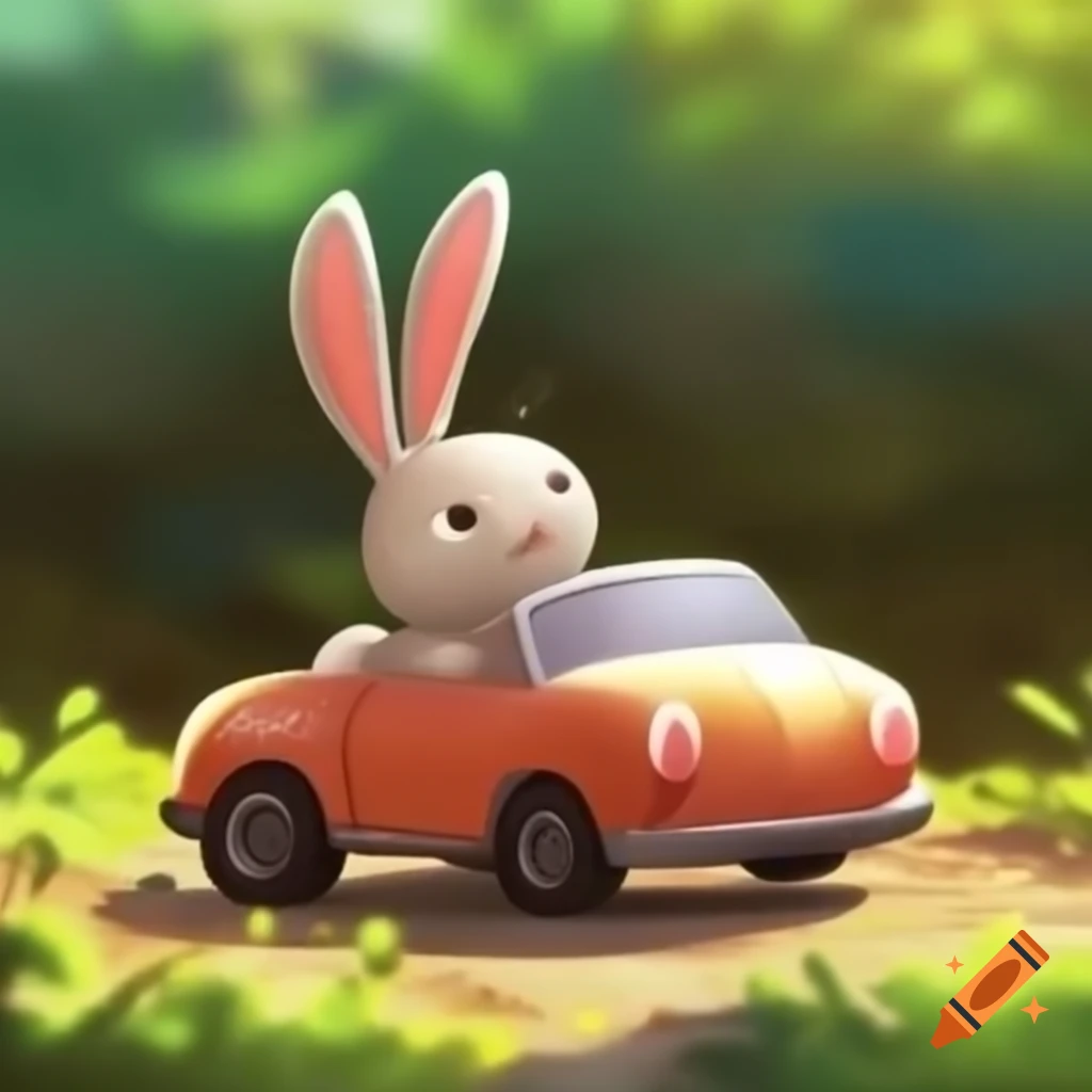 A whimsical car designed to resemble a rabbit on Craiyon