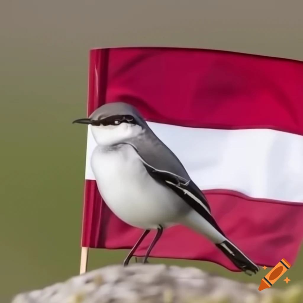 Latvian white wagtail displayed with Latvian flag on Craiyon