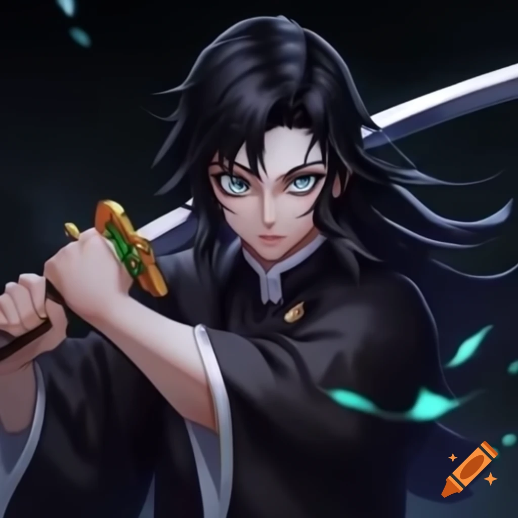 Japanese samurai with crystal blade in dynamic pose on Craiyon