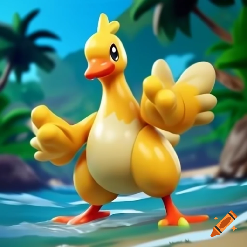 3d rendered chocobo pokemon in tropical jungle beach illustration on ...