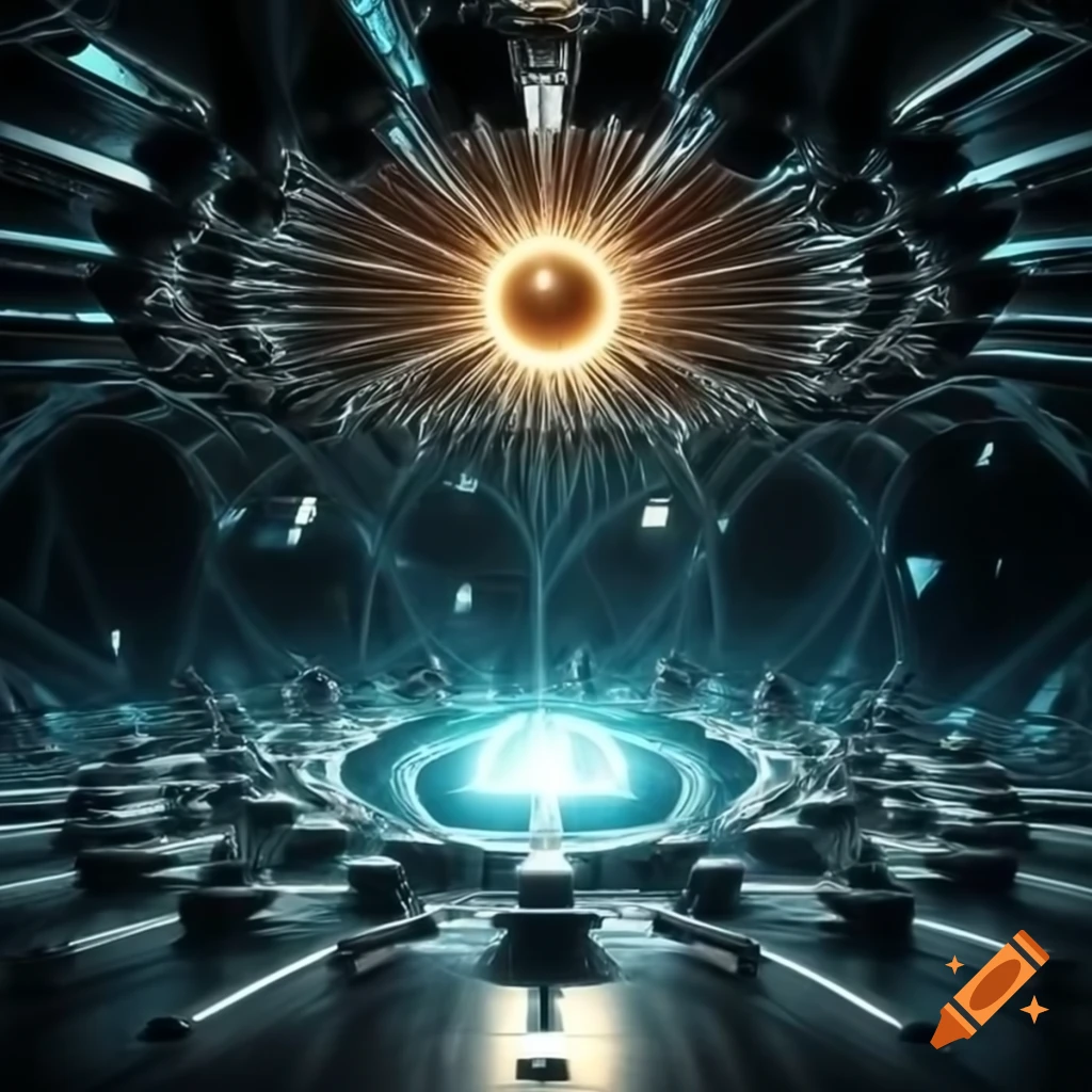 Quantum computer featuring mirrors and bright light, resembling a ...