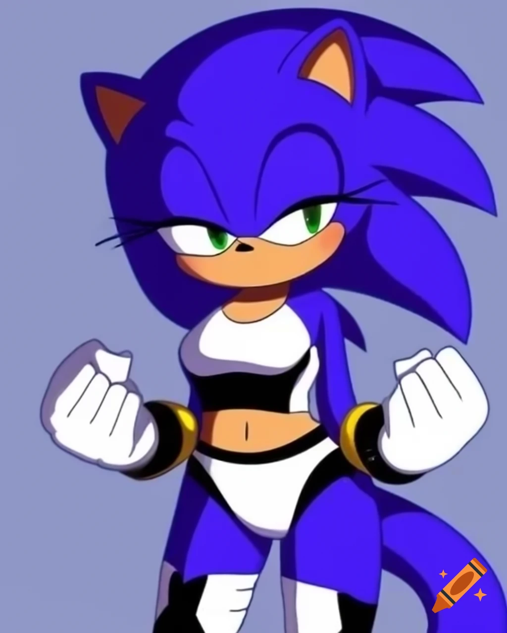 Violet skunk character in white crop top striking confident pose on Craiyon