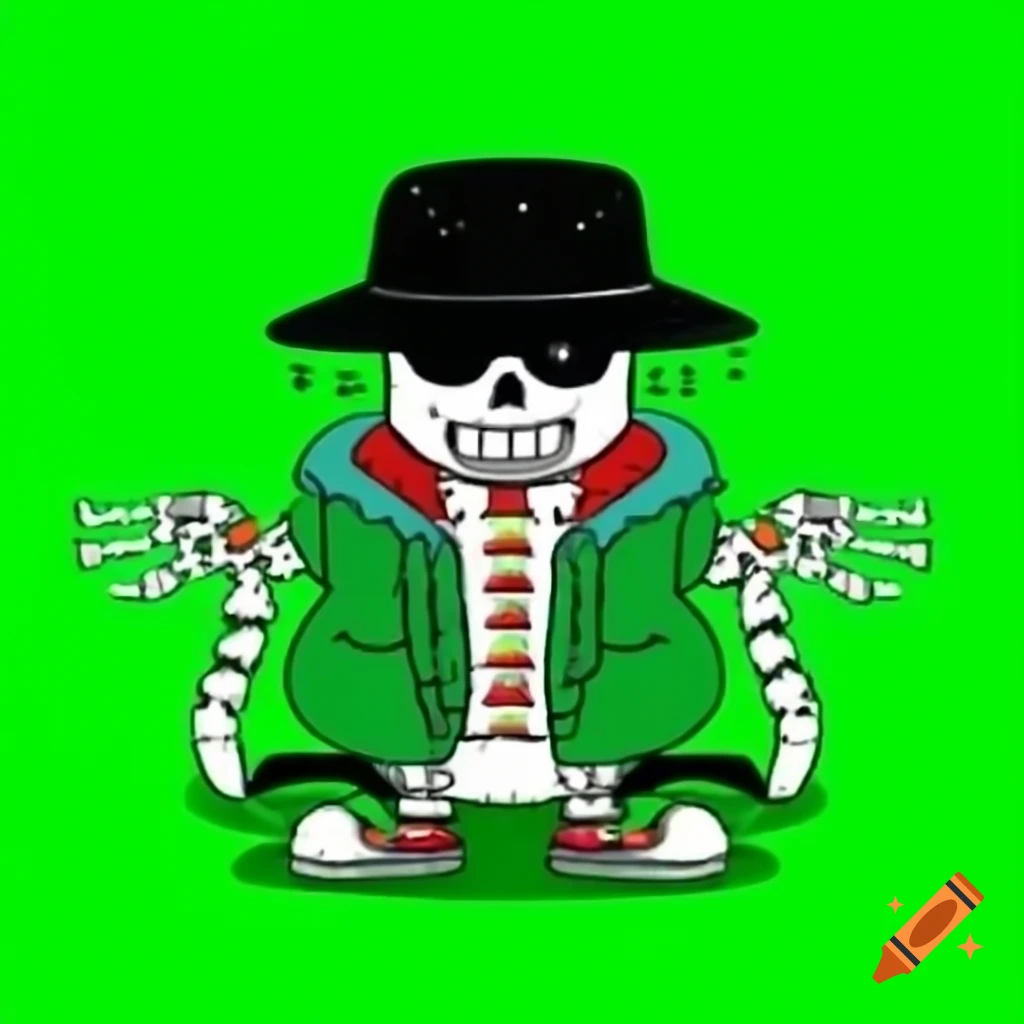 Cartoon skeleton of donald trump in bucket hat on vibrant green ...