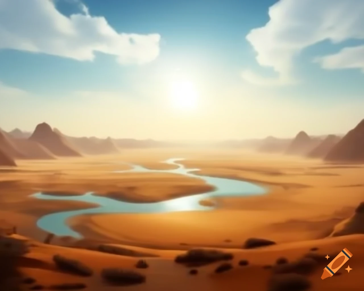 Vast mesopotamian landscape with golden deserts and winding rivers on ...