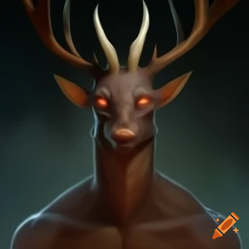 Humanoid creature with seahorse features and elk antlers on Craiyon