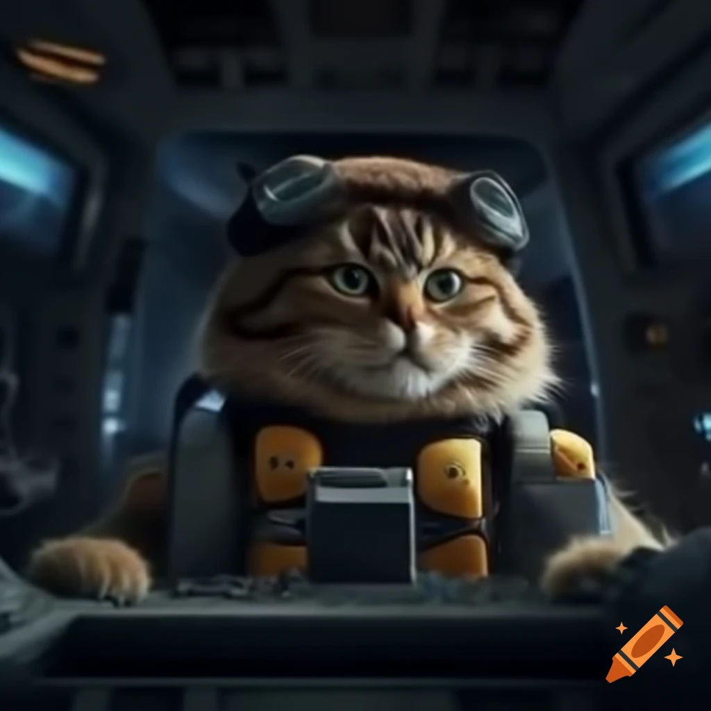 Cat operating controls inside mech cockpit on Craiyon