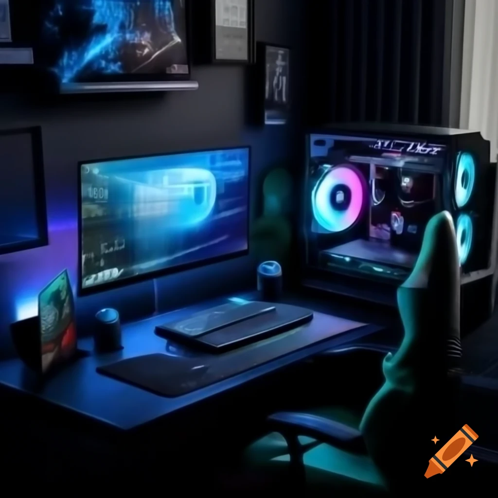 Gaming PC and ROG Strix G16 laptop setup in dark room displaying React ...