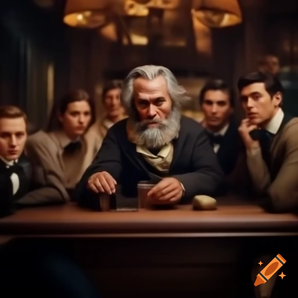 Charles Darwin socializing with friends at a bar in the 1800s on Craiyon