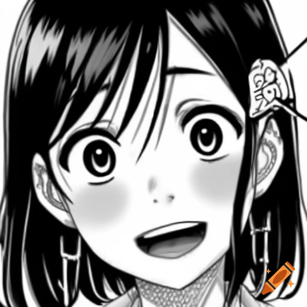 Detailed black and white manga art of Okaru from Dandadan on Craiyon