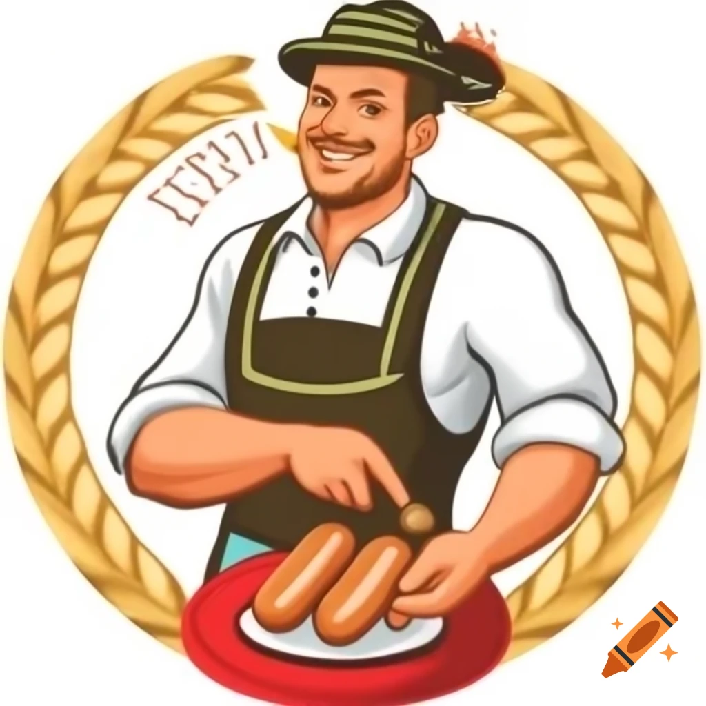 Logo design for 'German Smile' featuring chef in Bavarian attire with ...