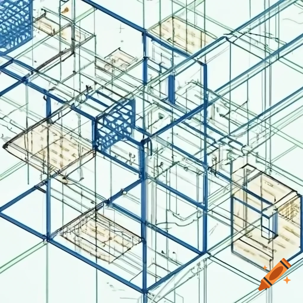 Schematic drawing of ventilation systems in a building with cool tones ...
