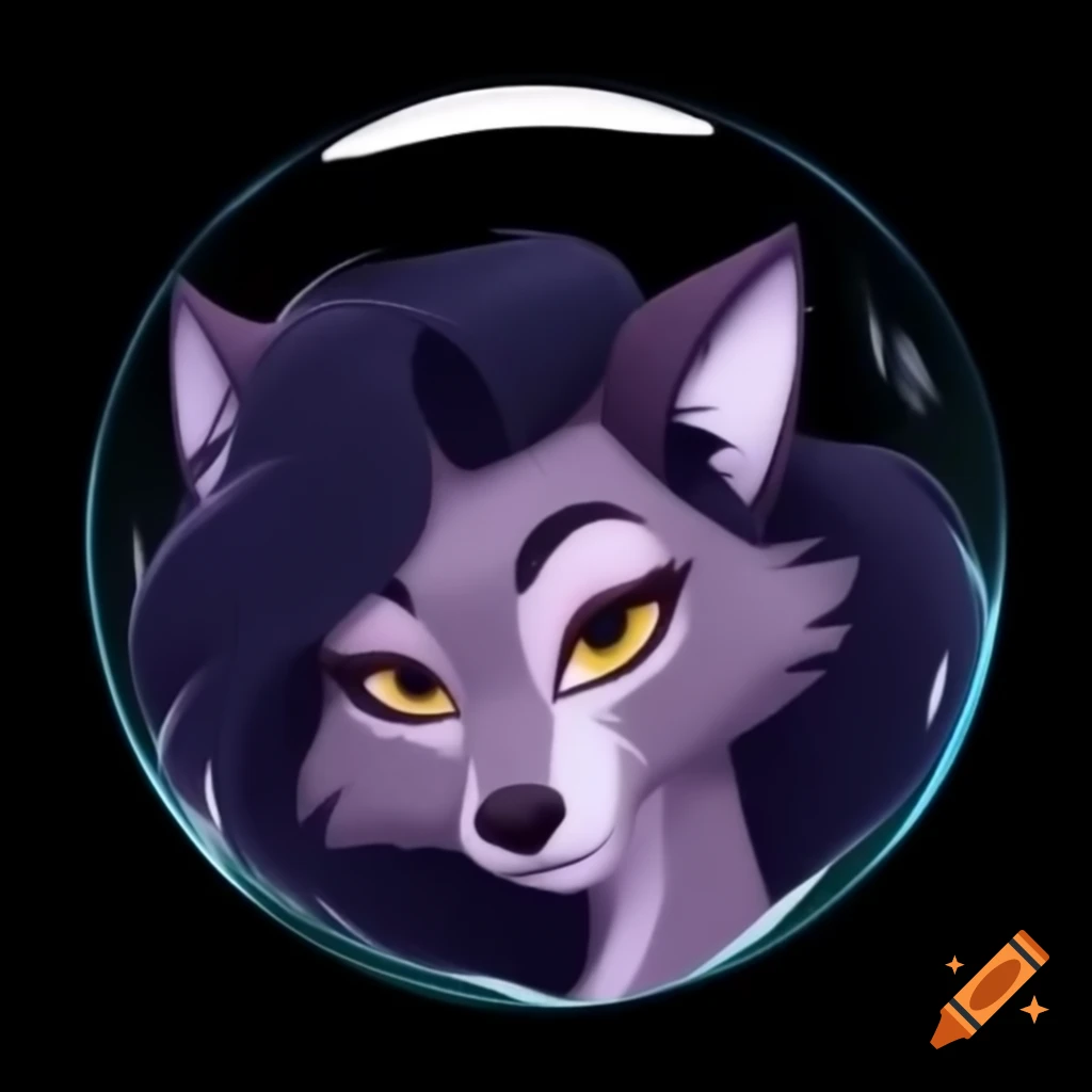 Anthropomorphic female wolf in Disney style with dark hair in a bubble ...